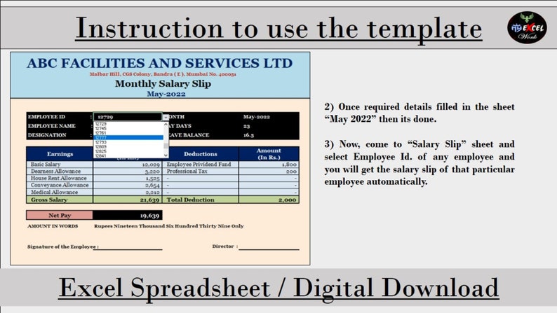 Salary Slip / Payslip / Automated Salary Slip / Automated Excel ...