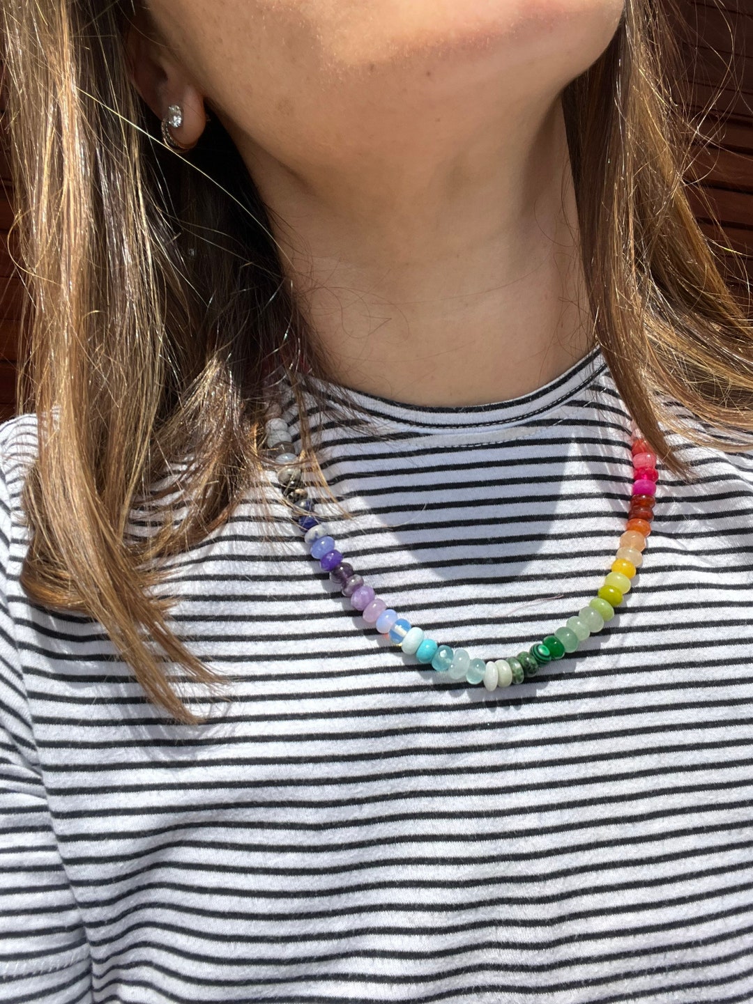Double Sugar Necklace - Rainbow Candy Colored Gemstones Hand-stranded ...
