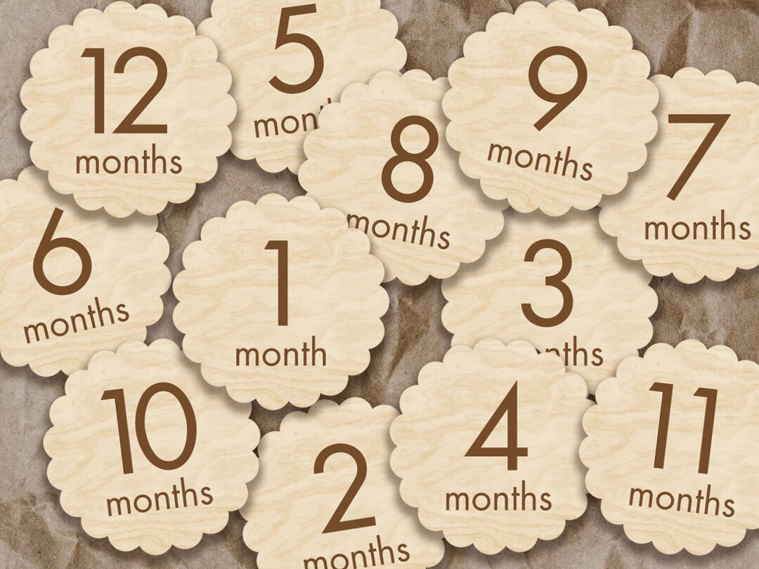 Scalloped Edge Modern Font Wooden Baby Monthly Milestone Markers and ...