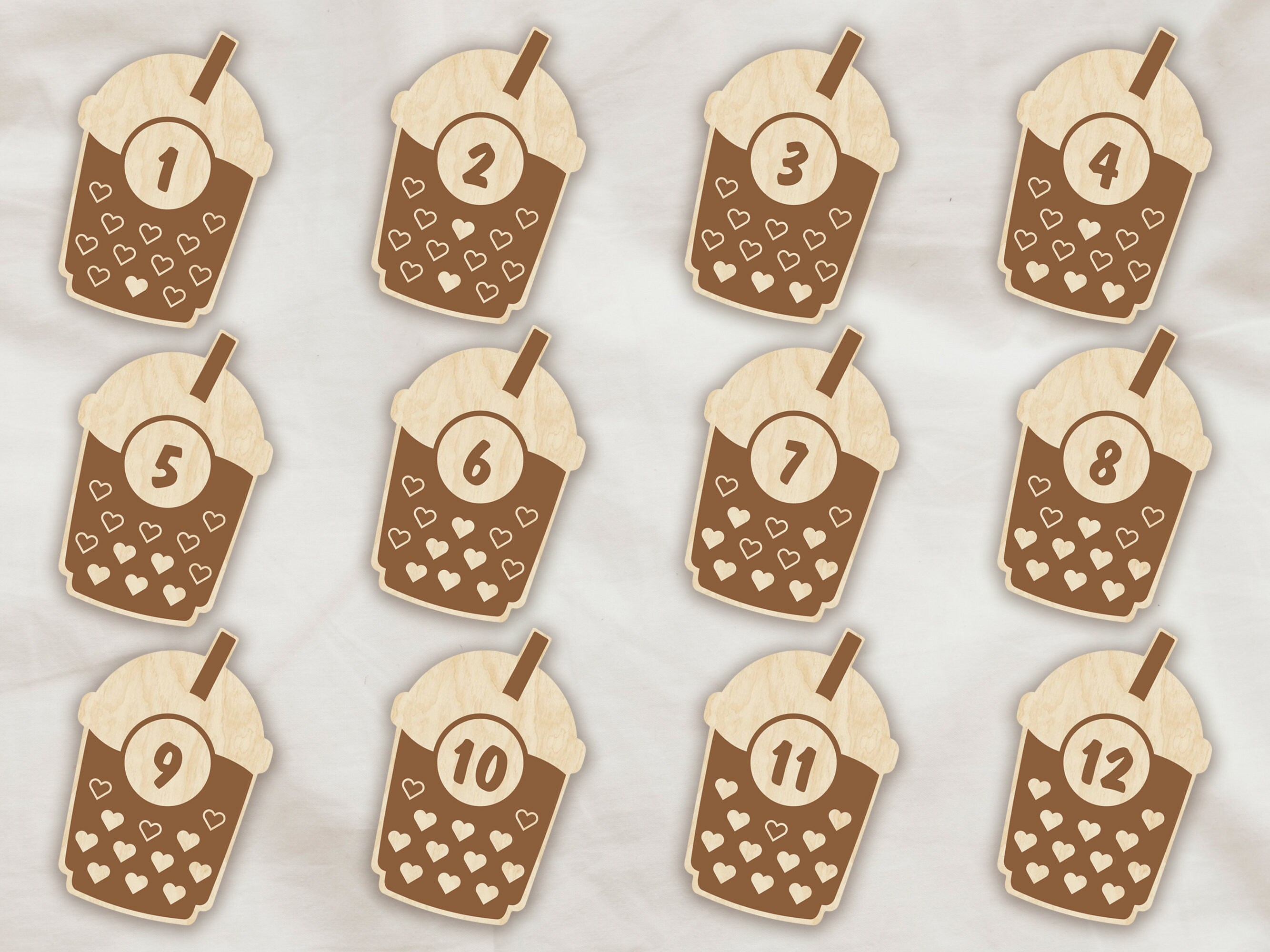 Heart Pearls Bubble Tea, Boba Wooden Baby Monthly Milestone Markers ...