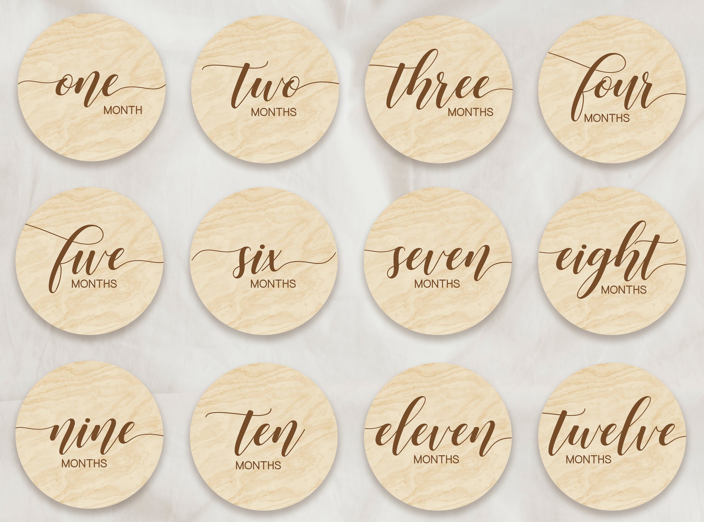 Calligraphy Script Font Wooden Baby Monthly Milestone Markers & Discs ...