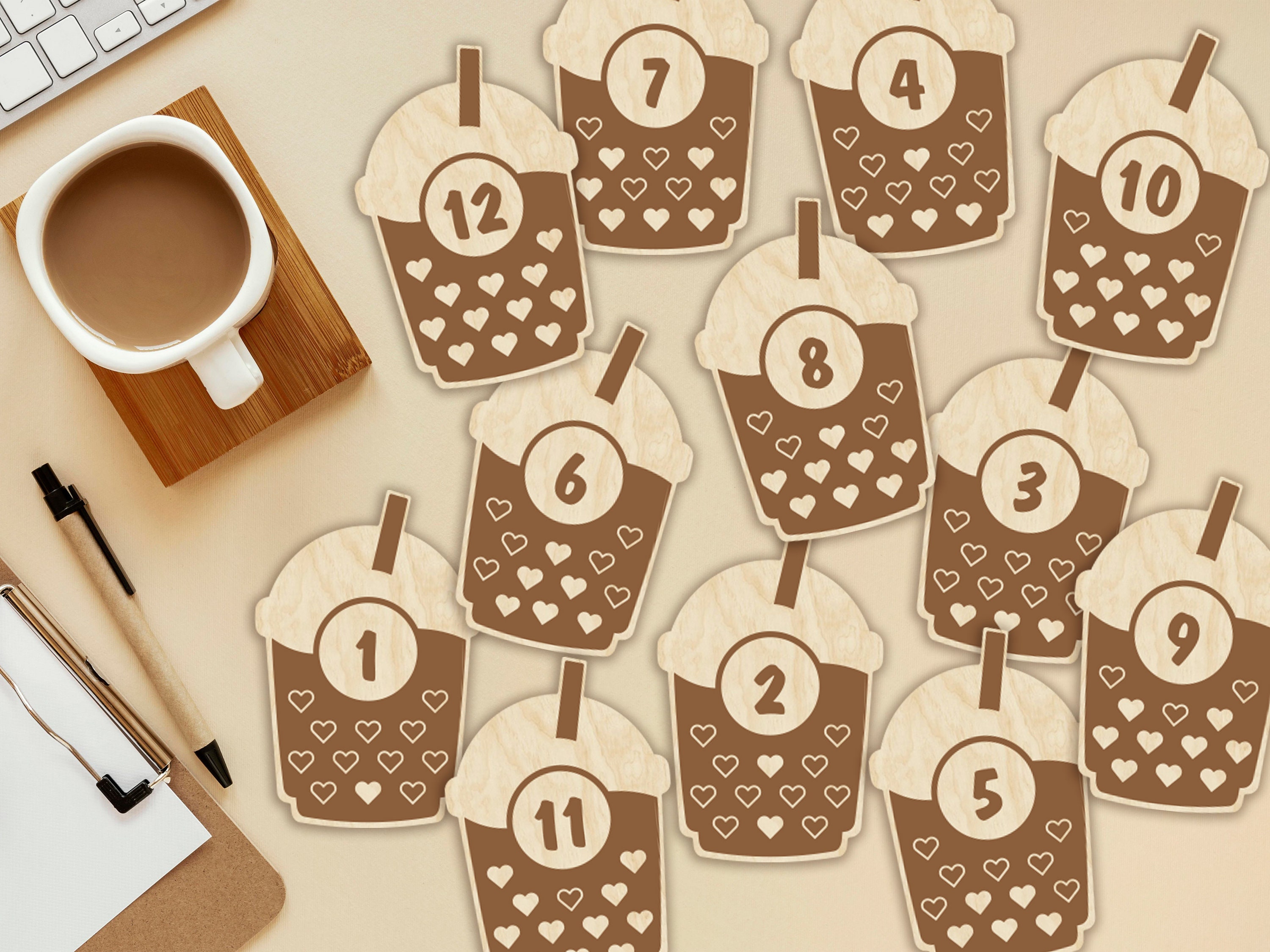 Heart Pearls Bubble Tea, Boba Wooden Baby Monthly Milestone Markers ...