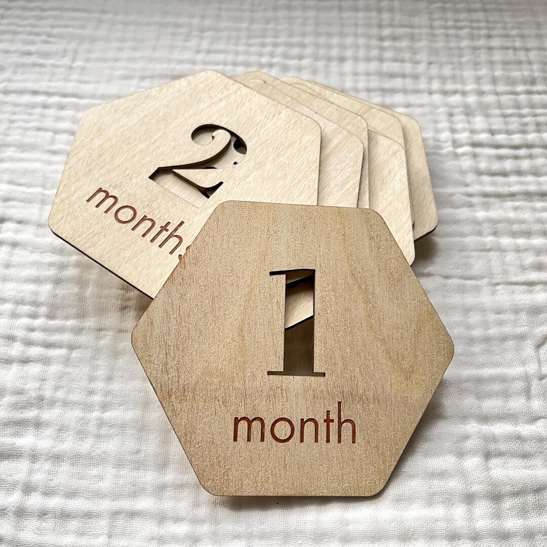 Simple Hexagon Classic Font Cutout Wooden Baby Monthly Milestone ...