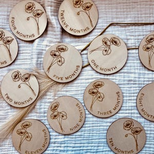 Poppy Wooden Baby Monthly Milestone Markers and Discs for Newborn ...