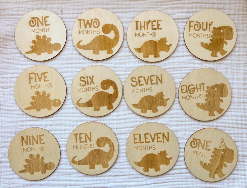 Dinosaur Wooden Baby Monthly Milestone Markers & Discs for Newborn ...