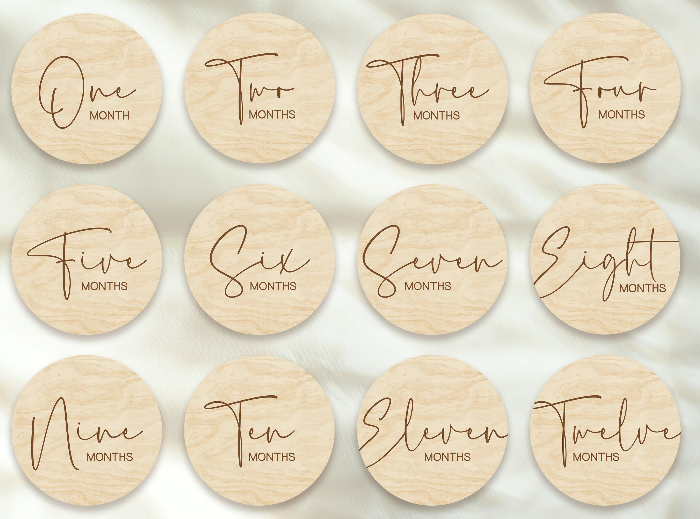 Simple Script Font Wooden Baby Monthly Milestone Markers & Discs for ...
