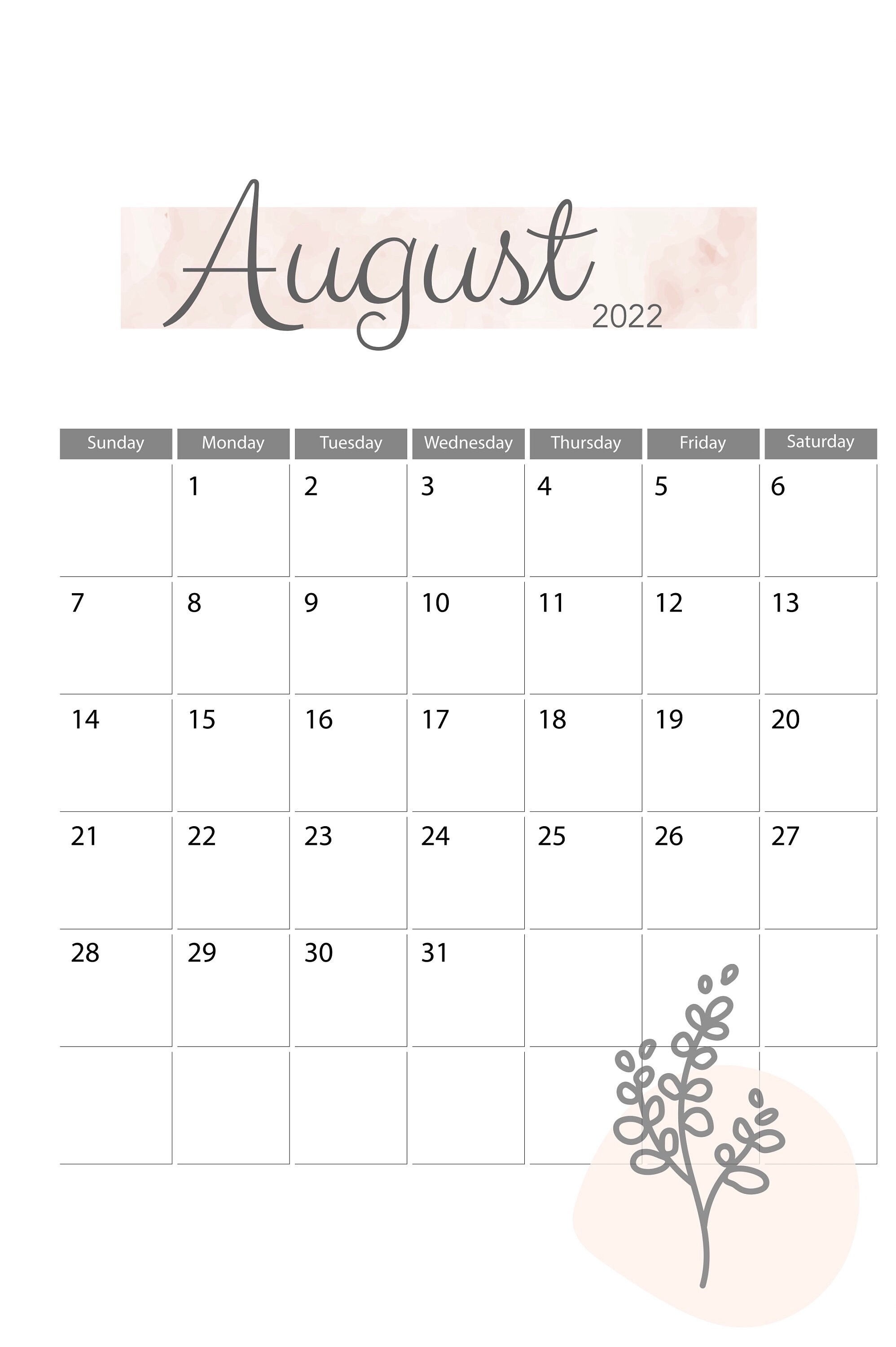 Calendar, July, Planner, August, Month, 2022, Summer, Yearly ...