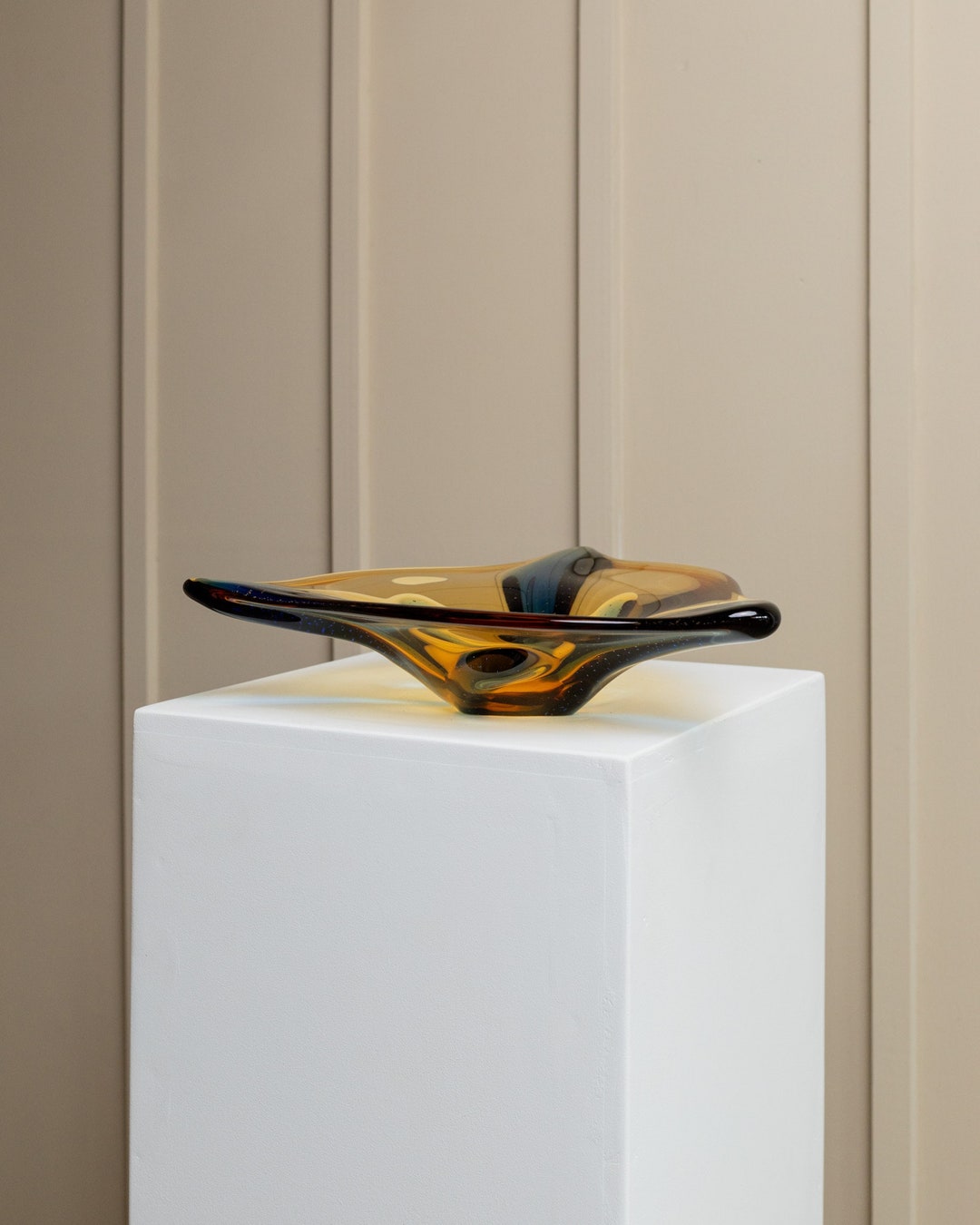 Vintage Glass Bowl 60s by Karel Zemek Yellow and Blue Triangle Soda ...