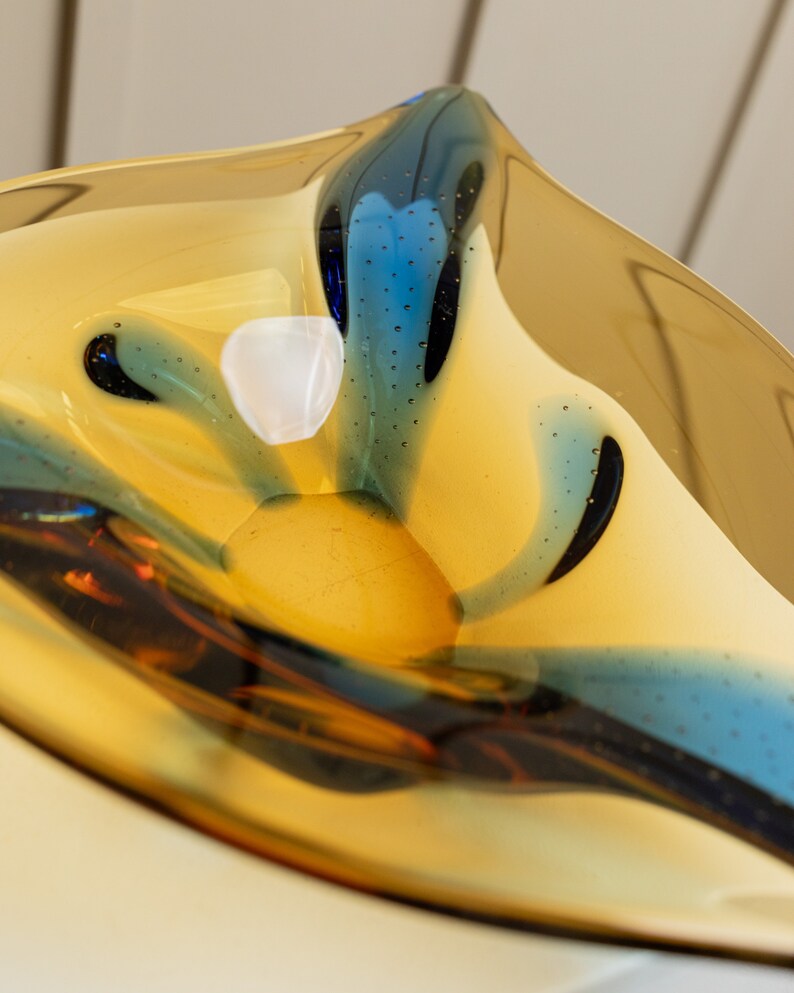 Vintage Glass Bowl 60s by Karel Zemek Yellow and Blue Triangle Soda ...