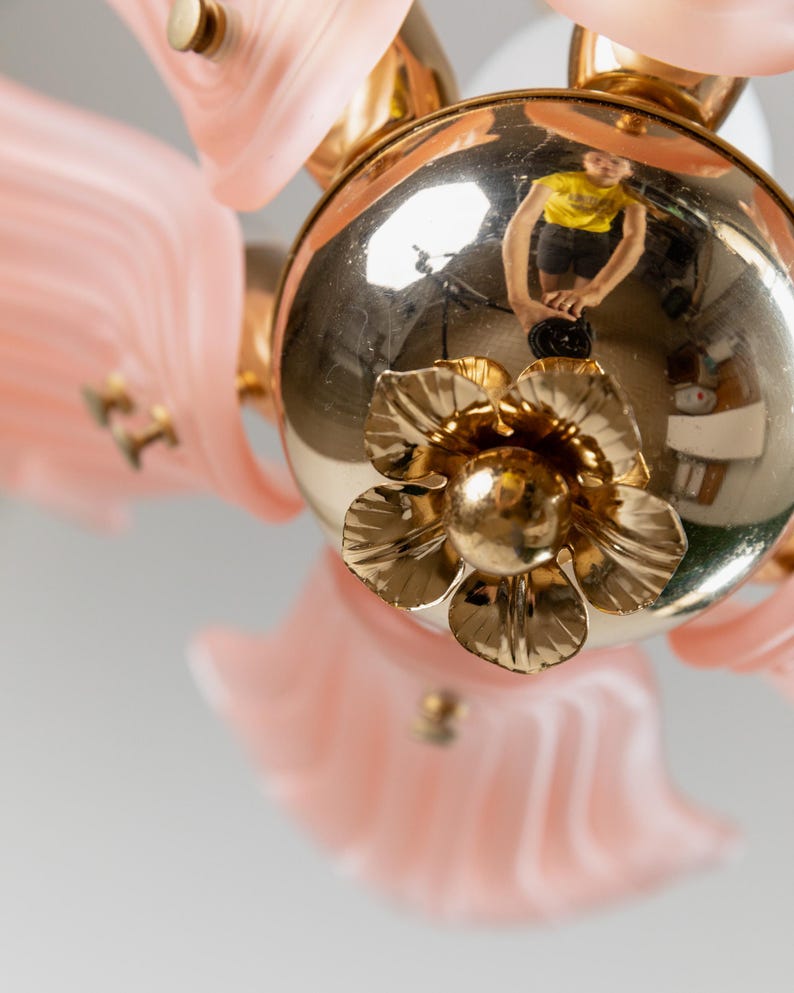 Vintage Murano Glass Ceiling Lamp - Flower Shape, Pink Glass Petals ...