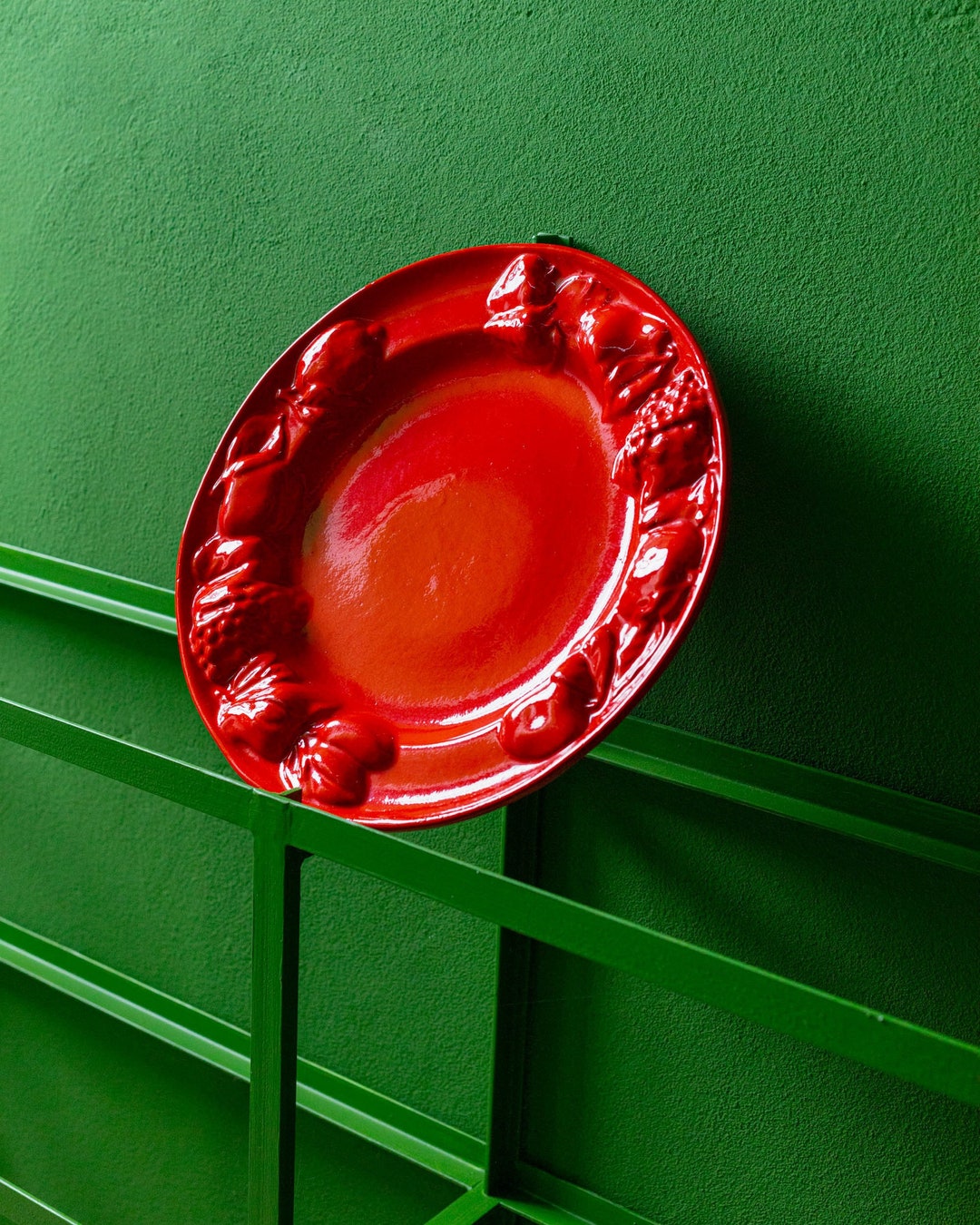 Vintage Ceramic Fruit Platter - Red Glaze - Fruit Relief - Mid Century ...