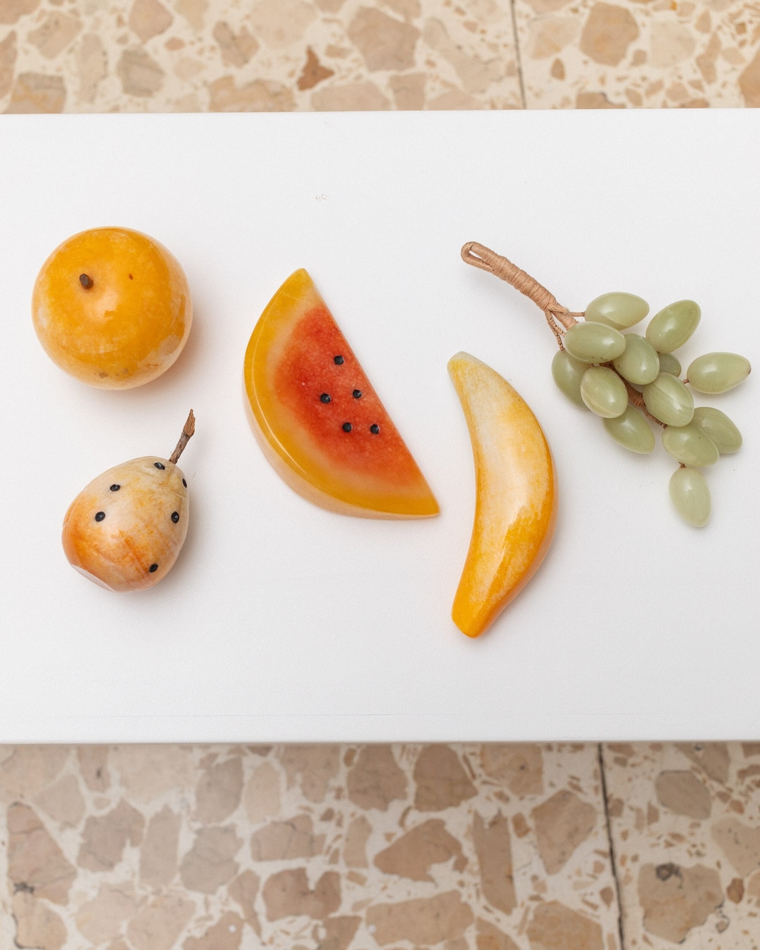 Set of 5 Vintage Alabaster Fruits Colorful Fruit Handmade From Stone ...