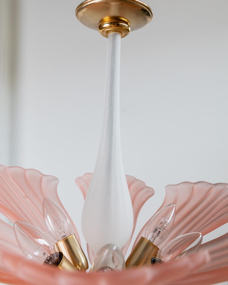 Vintage Murano Glass Ceiling Lamp - Flower Shape, Pink Glass Petals ...