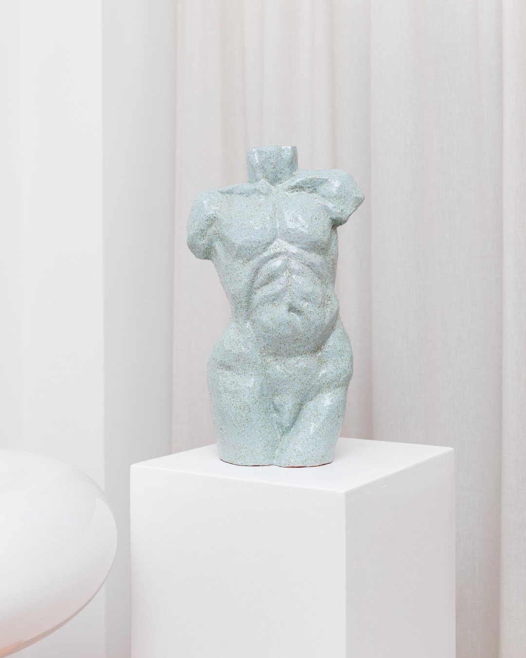 Vintage Statue Studio Ceramic - Torso, Light Blue Clay Figure, Male ...