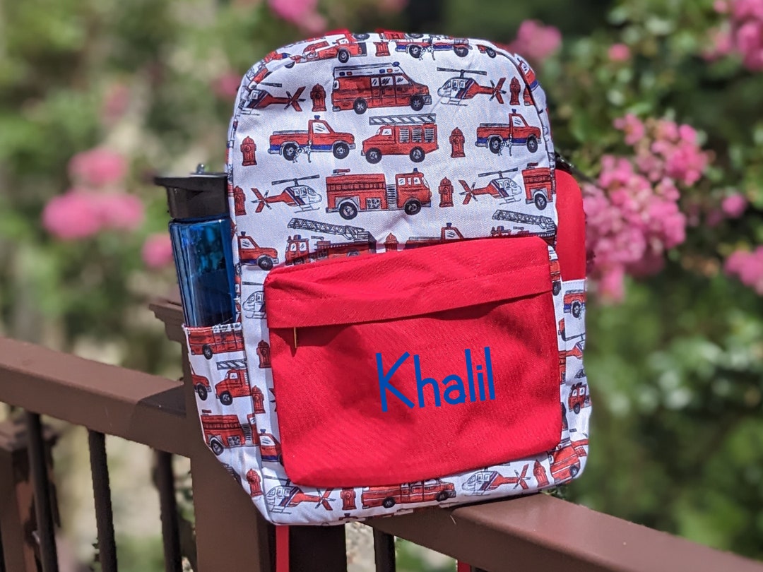 Fire Engine Backpack and Matching Water Bottle, Custom Backpack for Boy ...