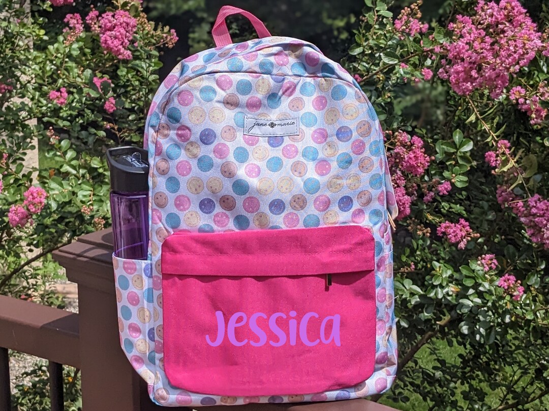 Smiley Face Backpack With Water Bottle Personalized Teen Retro Bookbag ...