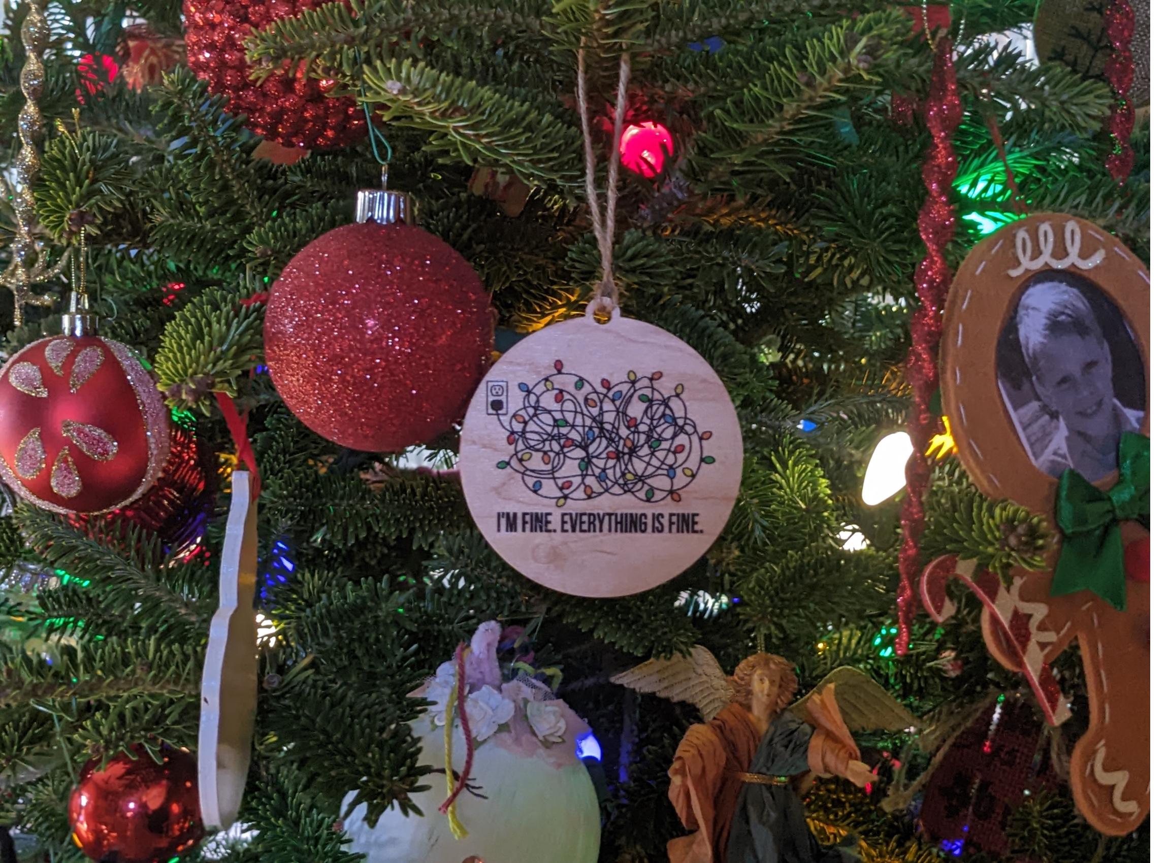 Funny Tangled Lights Wood Ornament: Personalized Tree Hanger - Rustic ...