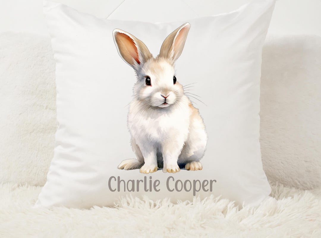 White Rabbit Pillow Cover, Personalized Bunny Pillow Case, Kids Rabbit ...