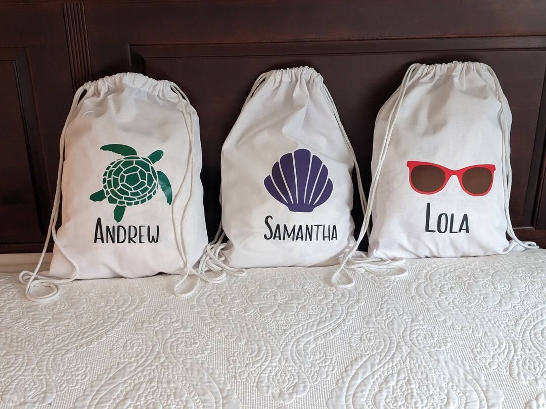 Personalized Kids Drawstring Backpack: Tropical Sea Animal Cotton Cinch ...
