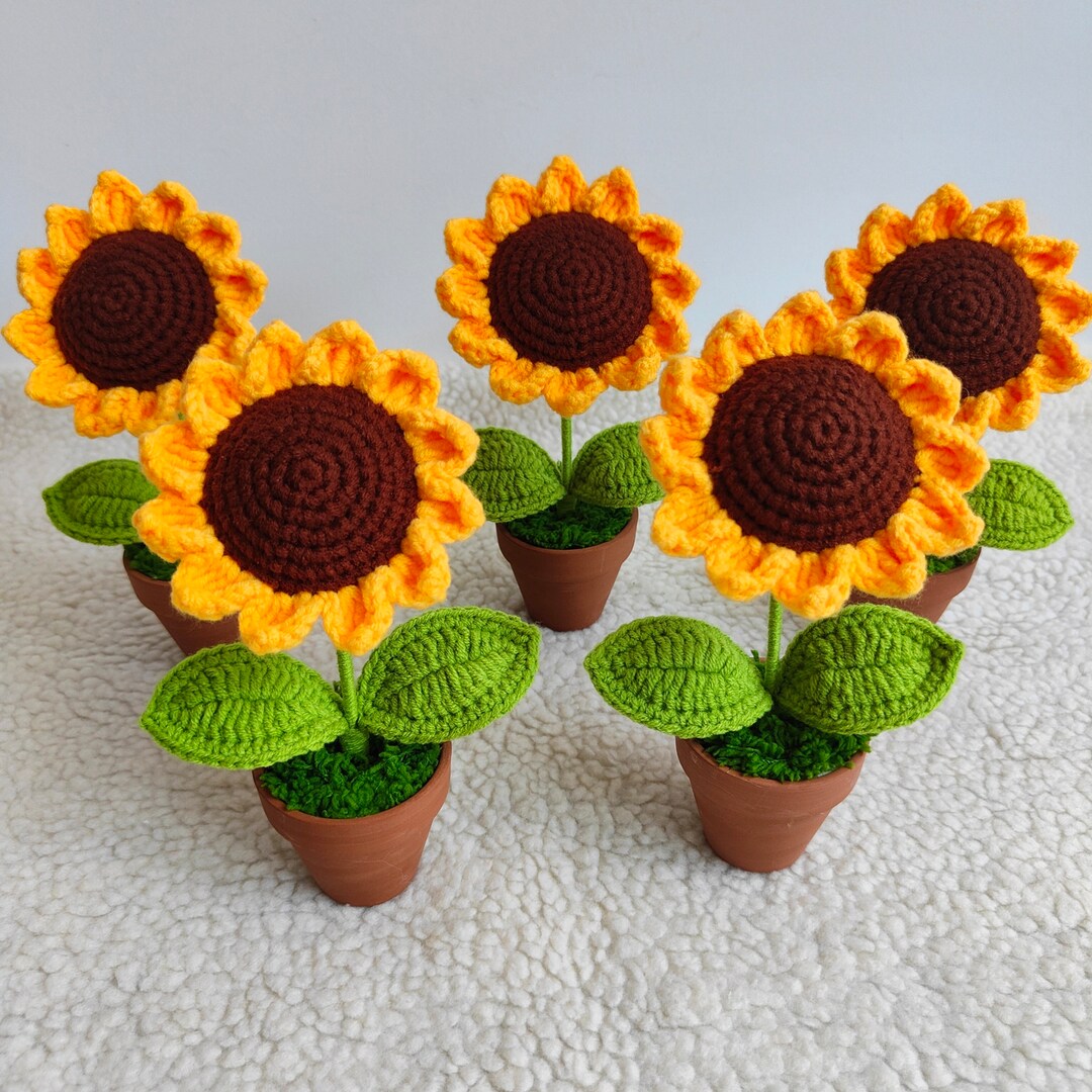 Crochet Potted Sunflower Mini Knitting Sunflower With Flowerpot Yarn ...