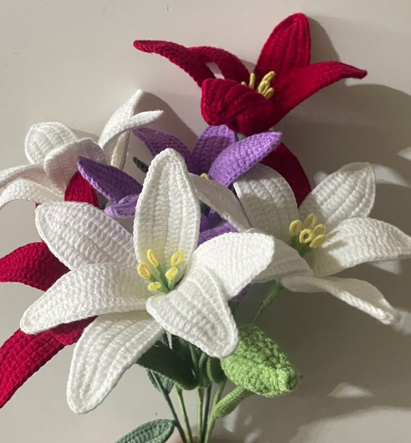 Finished Crochet Lily Bouquet Lilum Knitting White/red/purple Lily With ...