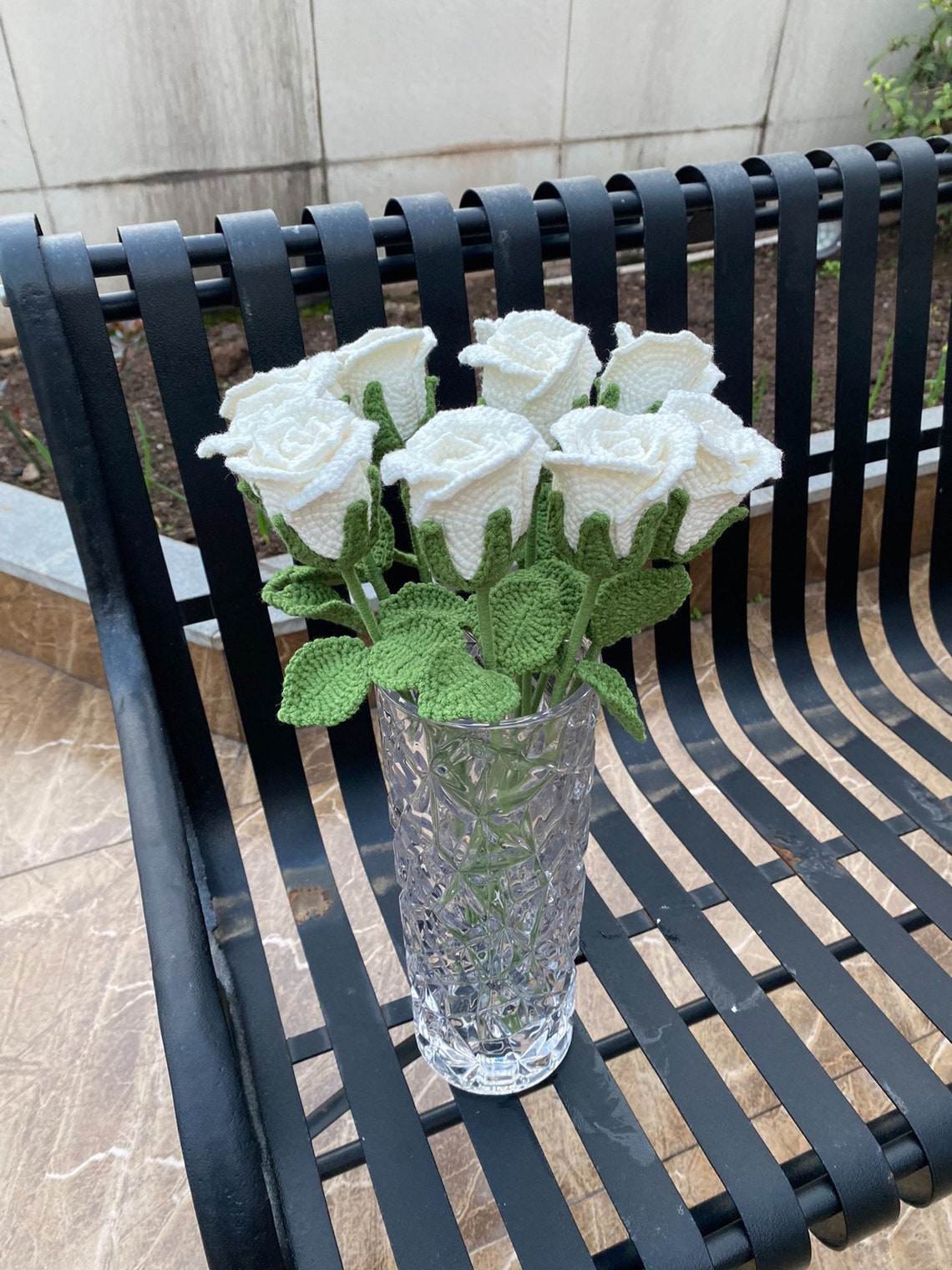 Crochet White Rose Crochet Flower Knitting White Rose With Leaves ...