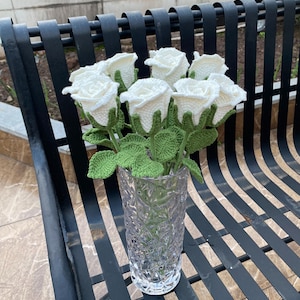 Crochet White Rose Crochet Flower Knitting White Rose With Leaves ...