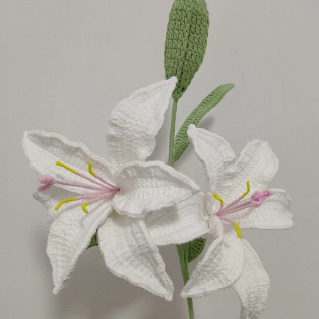 Finished Crochet Lily Knitting Lily With Leaves Crochet Blossom Home ...