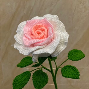 Crochet Gradient Pink Thailand Rose With Leaves Crochet Flower Knitting ...