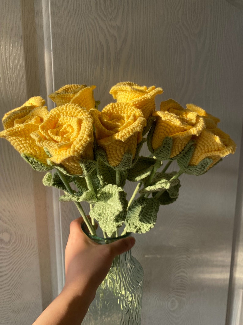 Finished Crochet Yellow Rose Knitting Rose Bouquet Crochet Flower ...