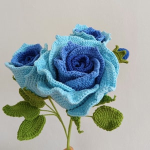 Crochet Blue Thailand Rose With Leaves Crochet Flower Knitting Thailand ...