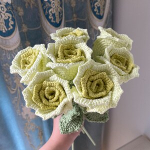Finished Crochet Rose Knitting Green Gradient Rose Bouquet Flower ...