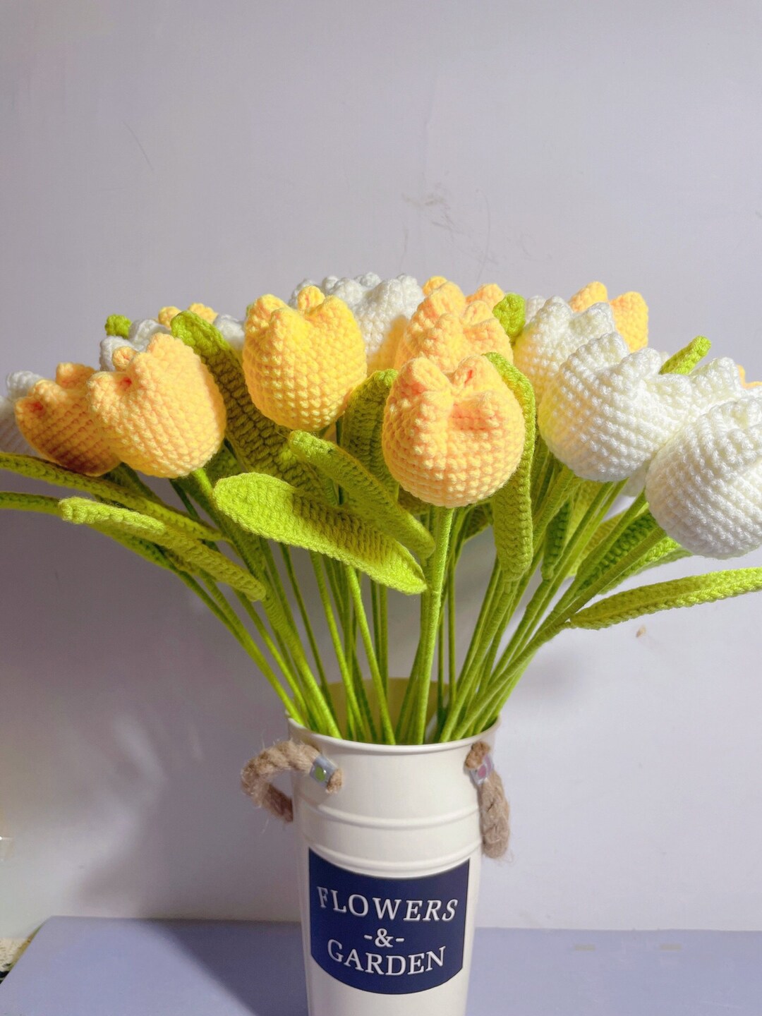 Finished Crochet Tulip Bouquet Tulipa Gesneriana Tulip With Leaves ...
