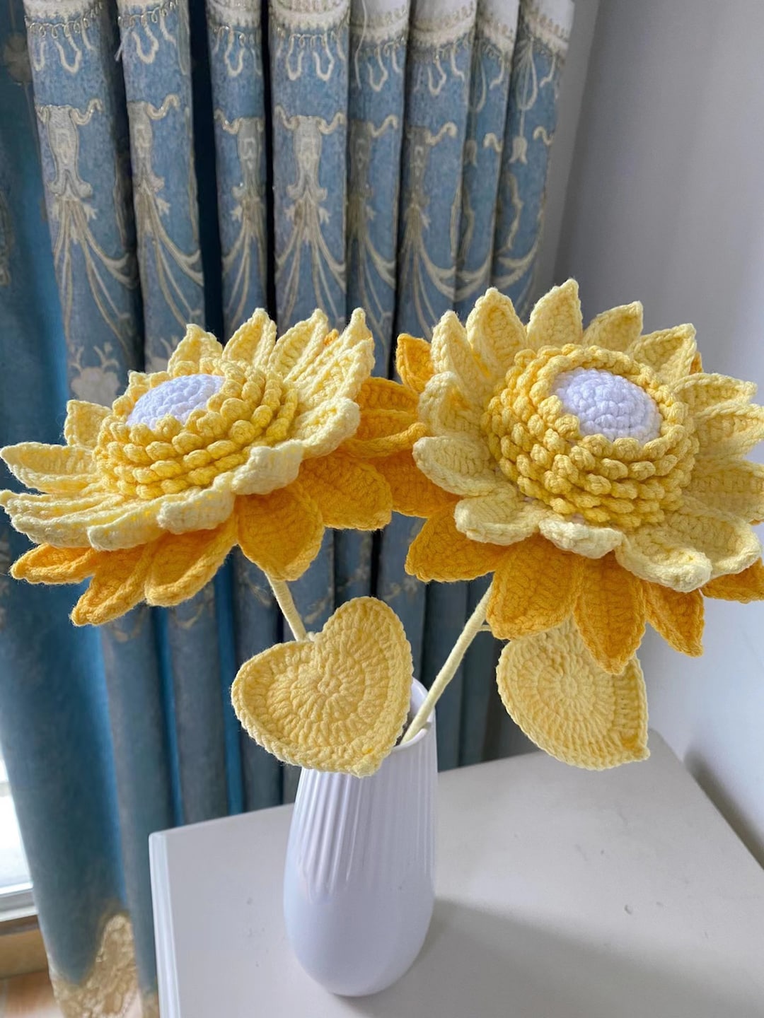 Finished Yellow Sunflower Bouquet Crochet Double Layer Petals Sunflower ...