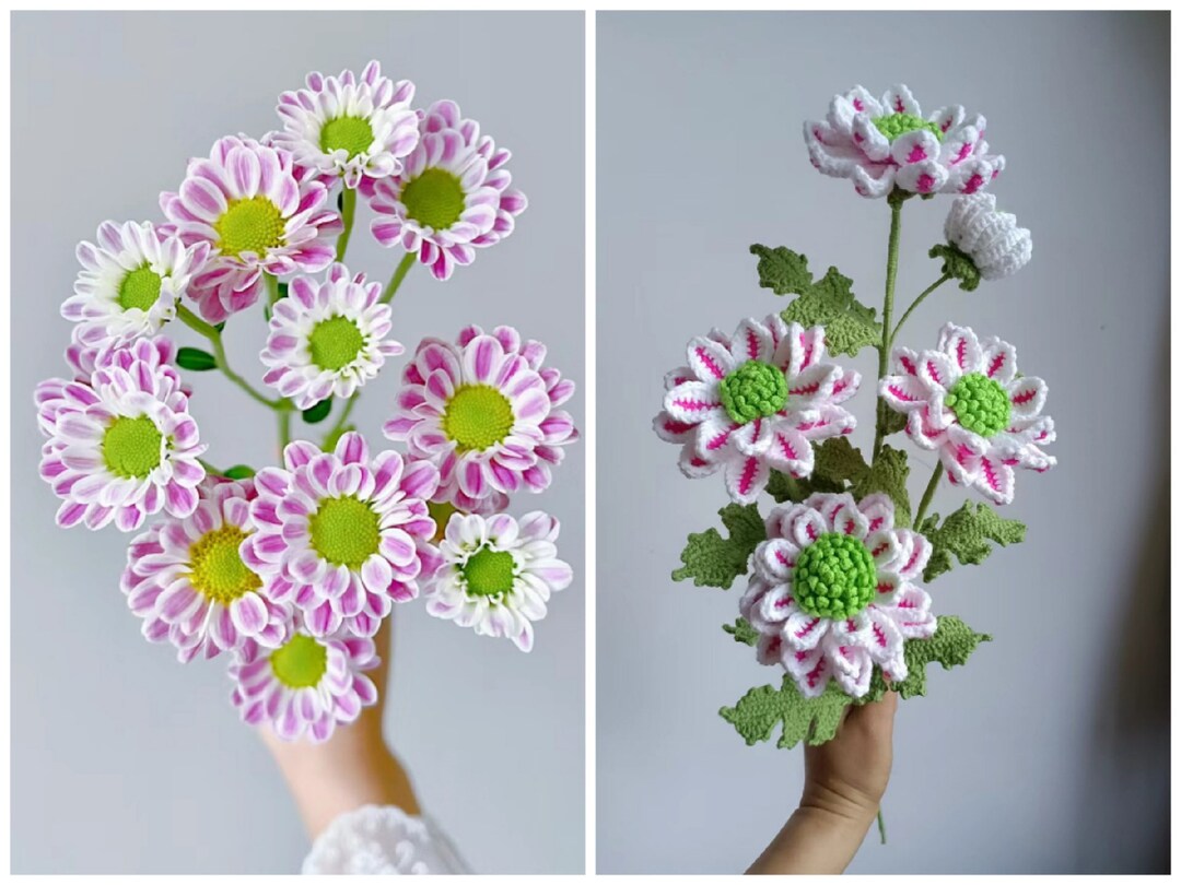 Finished Crochet Daisy Knitting Daisy With Stripe Crochet Blossom ...