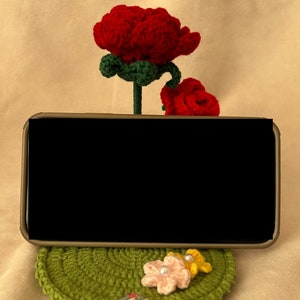 Crochet Phone Stand Red Rose Phone Stand Crochet Rose Cellphone Holder ...