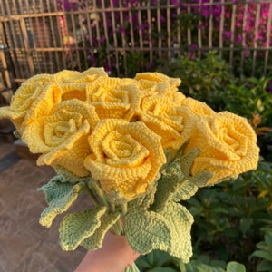 Finished Crochet Yellow Rose Knitting Rose Bouquet Crochet Flower ...