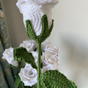 Crochet White Rose Crochet Flower Knitting White Rose With Leaves ...