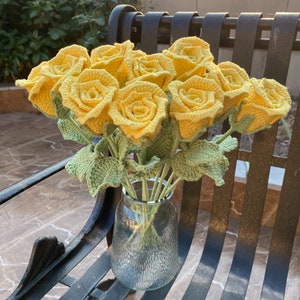 Finished Crochet Yellow Rose Knitting Rose Bouquet Crochet Flower ...