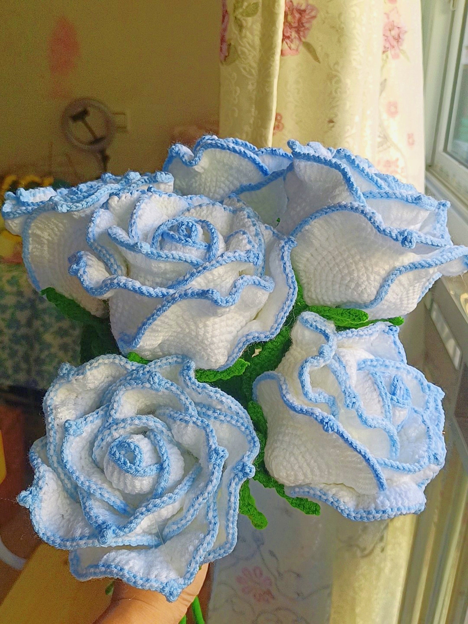 Crochet Rose With Blue Strip Crochet Flower Knitting Thailand Blue Rose ...