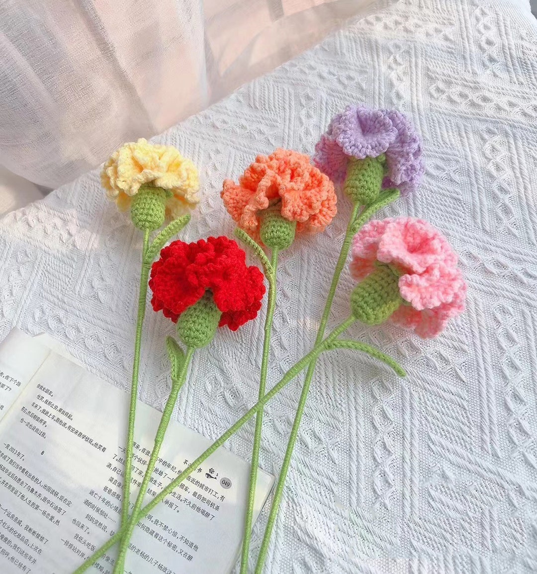 Crochet Carnation Knitting Carnation Bouquet Crochet Gillyflower ...