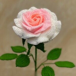 Crochet Gradient Pink Thailand Rose With Leaves Crochet Flower Knitting ...