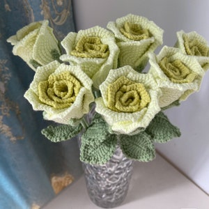 Finished Crochet Rose Knitting Green Gradient Rose Bouquet Flower ...