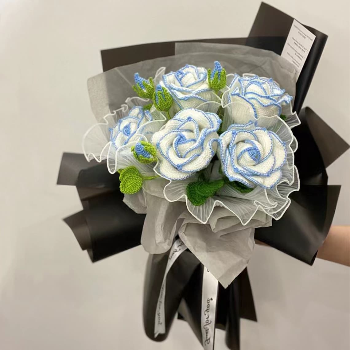 Crochet Rose With Blue Strip Crochet Flower Knitting Thailand Blue Rose ...