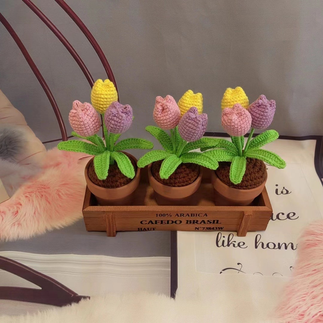Crochet Potted Tulip Mini Knitting Tulip With Flowerpot Yarn Tulip ...