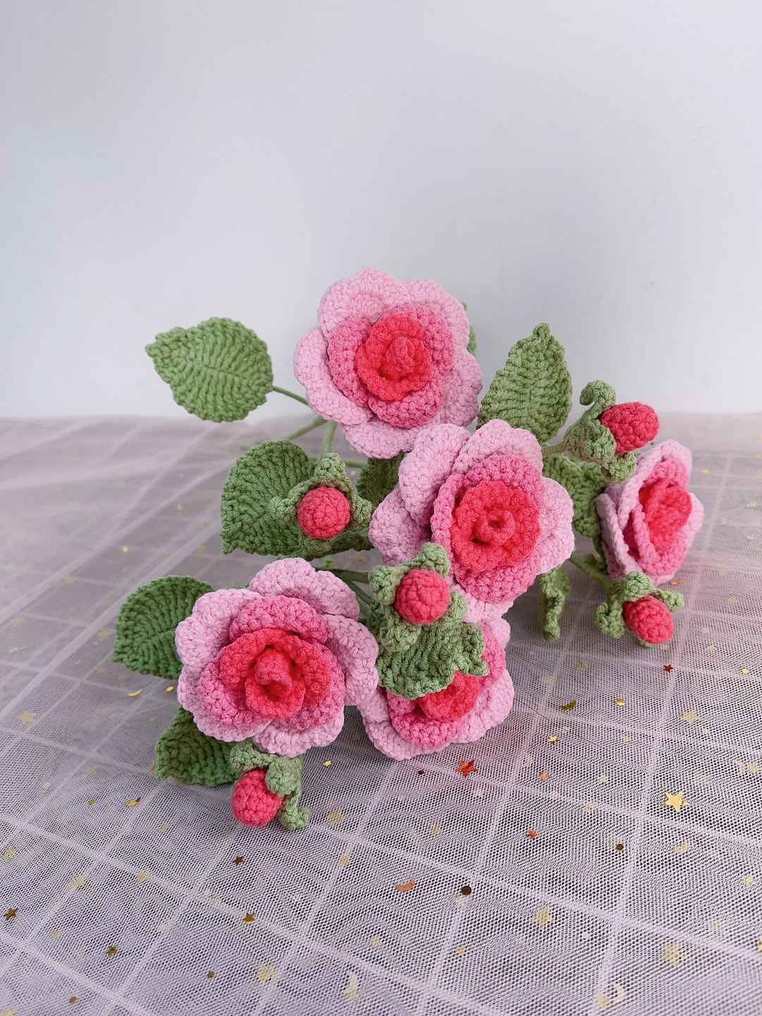 Finished Crochet Rosebush Bouquet Crochet Wild Rose Flower Knitting ...