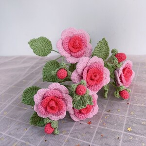 Finished Crochet Rosebush Bouquet Crochet Wild Rose Flower Knitting ...
