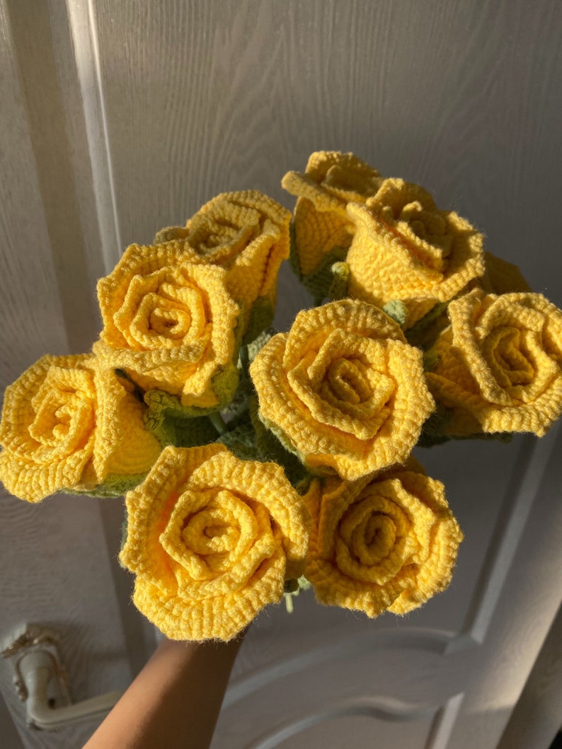 Finished Crochet Yellow Rose Knitting Rose Bouquet Crochet Flower ...