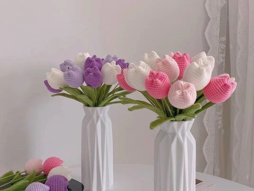 Crochet Tulip Bouquet Tulipa Gesneriana Tulip With Leaves Crochet ...