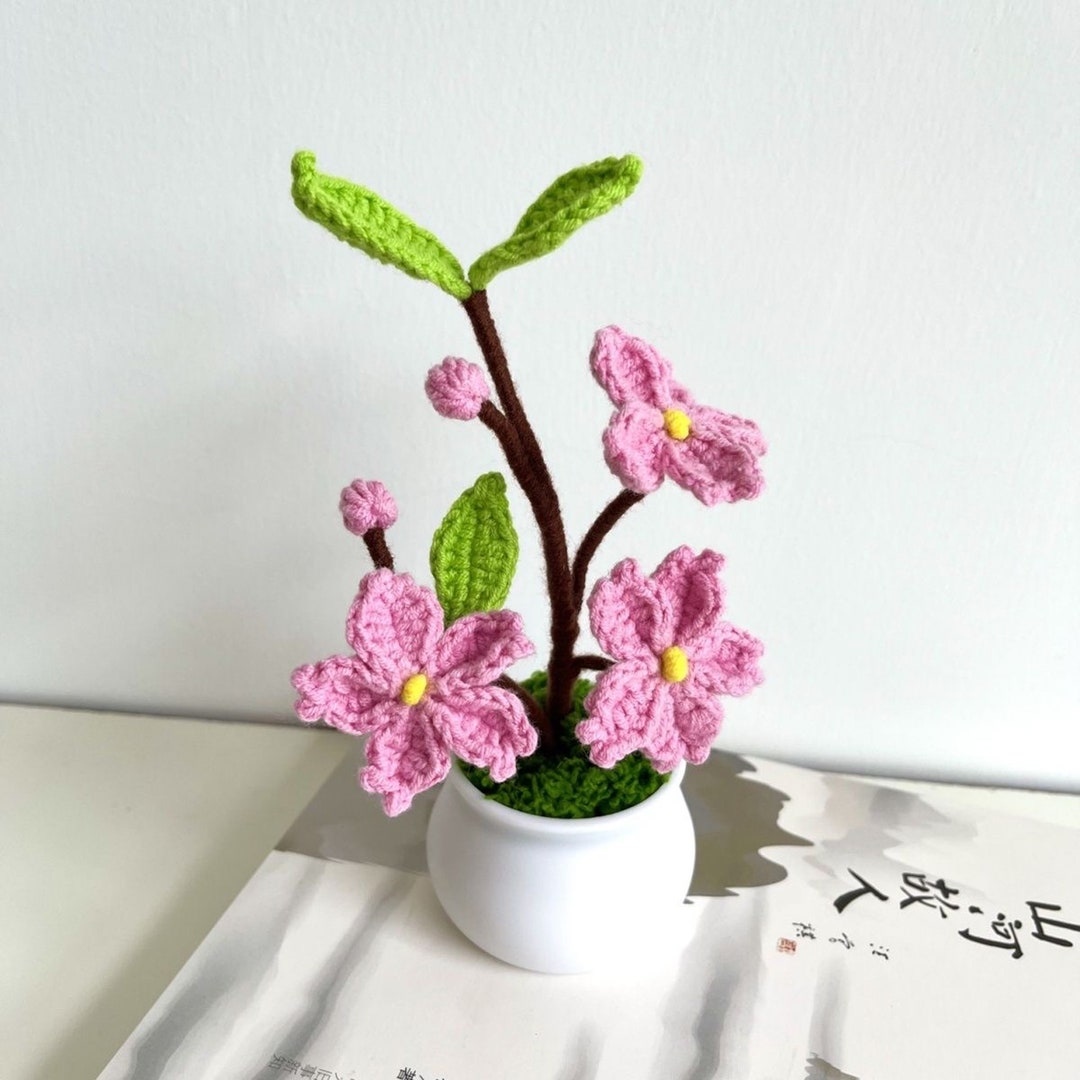 Finished Sakura Crochet Potted Cherry Blossom Knitting Cherry Flower ...